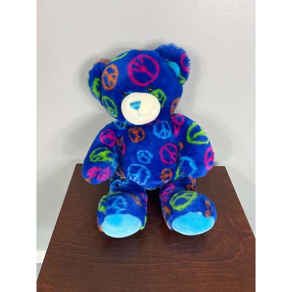 Build-A-Bear | Toys | Retired Build A Bear Blue And Rainbow Peace Sign ...